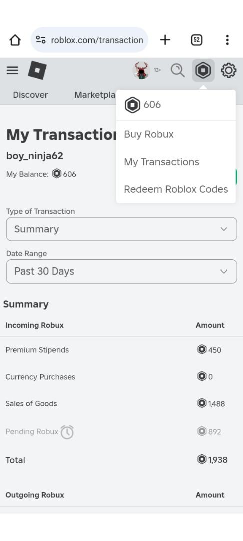 Selling premium account with 606 Robux with 800+ pending with Roblox ...
