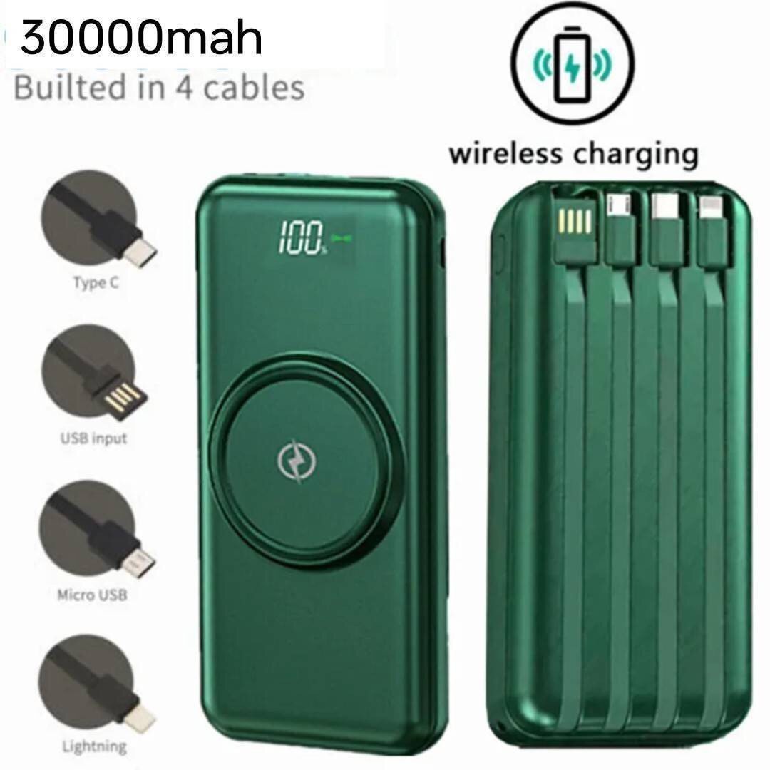 Wireless charging Power Bank 30000mah with its own 4 types cable This ...