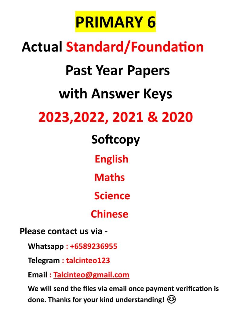 Actual Standard / Foundation PSLE Past Year Papers 2023 to 2020 PSLE ...