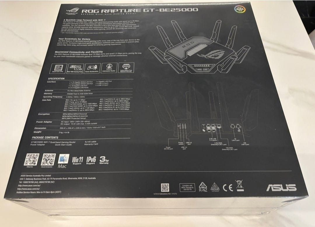 Asus ROG GT-BE98 BE25000 Quad Band Dual 10G Super Fast WiFi 7 Router ...