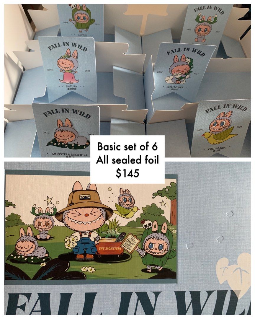 BNIF BASIC SET OF 6: Labubu Fall in wild bucket hat Blindbox bag pouch ...