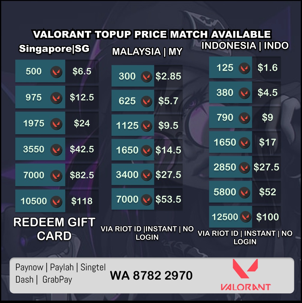 [CHEAPEST INSTANT] Valorant Points Top UP | VP Top UP via Riot ID | Malaysia Indonesia Singapore ...