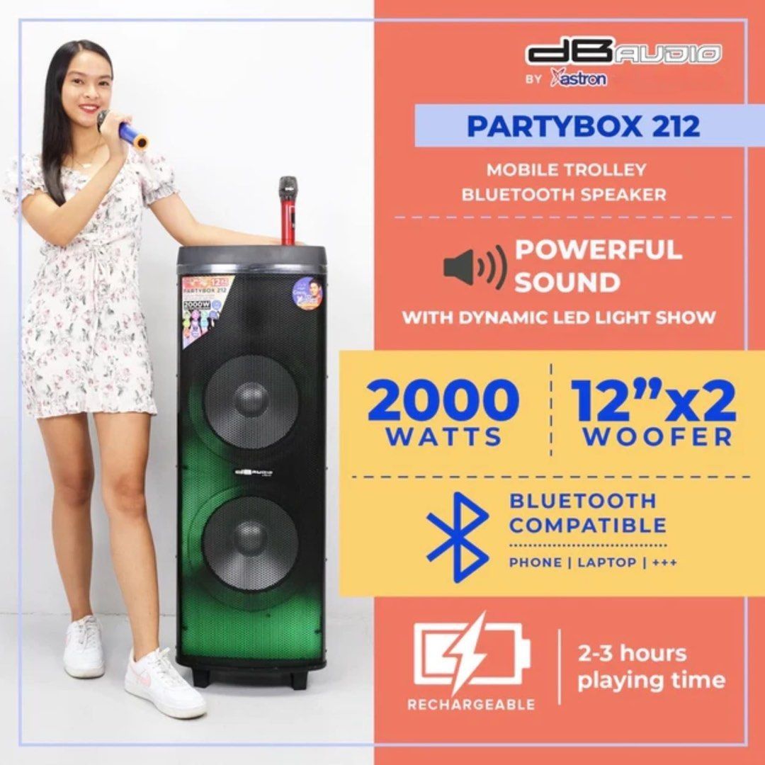 Db Audio PARTYBOX-212 Mobile trolley bluetooth speaker | 12" x 2 woofer ...