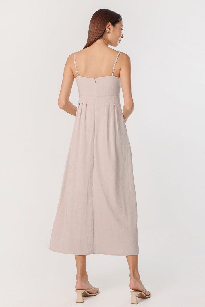 ERIN PADDED SIDE PLEATED MIDAXI DRESS IN BONE, Women's Fashion, Dresses ...