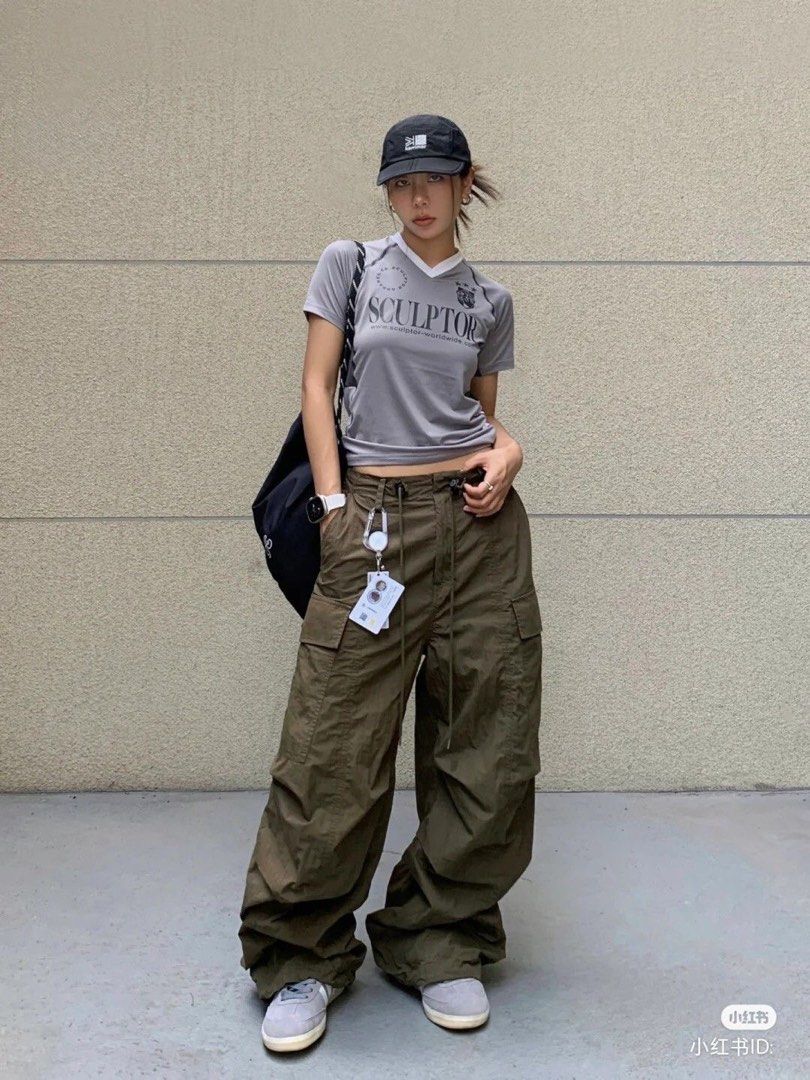 GU CARGO PANTS / BALLOON PANTS / JORTS PANTS Y2K, Fesyen Wanita, Pakaian Wanita, Bawahan di ...
