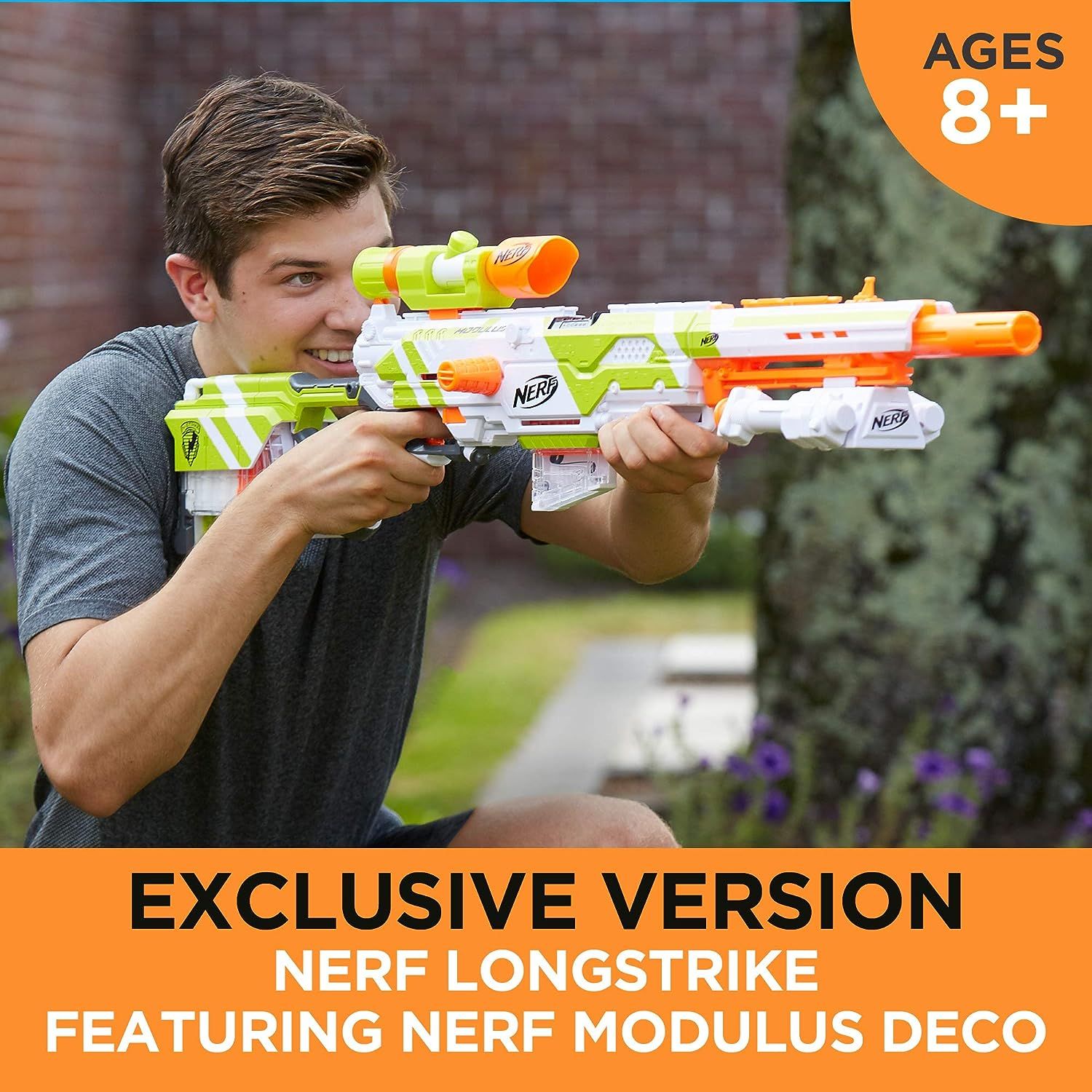 NERF Longstrike Modulus Toy Blaster with Barrel Extension, Bipod, Scopes, 18 Modulus Elite Darts ...