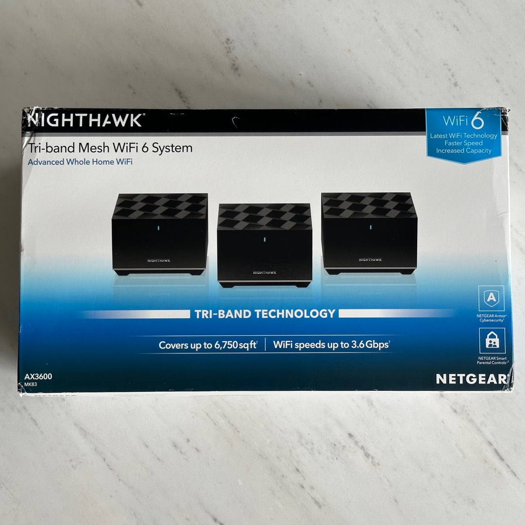 NETGEAR MK83 AX3600 Nighthawk Tri-band Whole Home Mesh WiFi 6 System ...