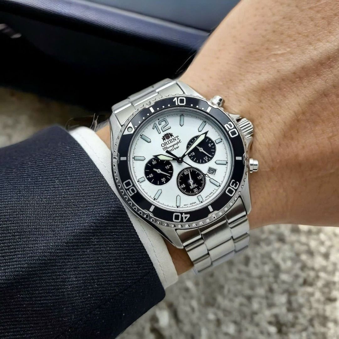 Orient RA-TX0203S10B Mako Solar Chronograph Black White Panda Men's ...