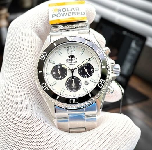 Orient RA-TX0203S10B Mako Solar Chronograph Black White Panda Men's ...
