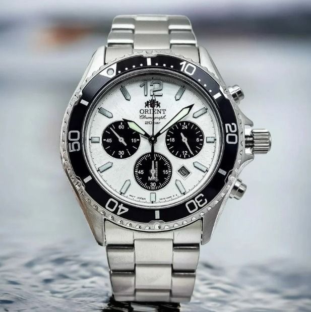 Orient RA-TX0203S10B Mako Solar Chronograph Black White Panda Men's ...