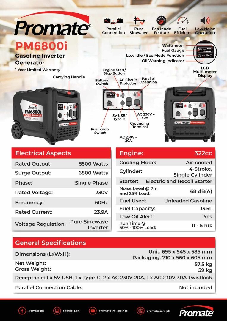 Promate PM6800i Inverter Gasoline Generator, Commercial & Industrial ...