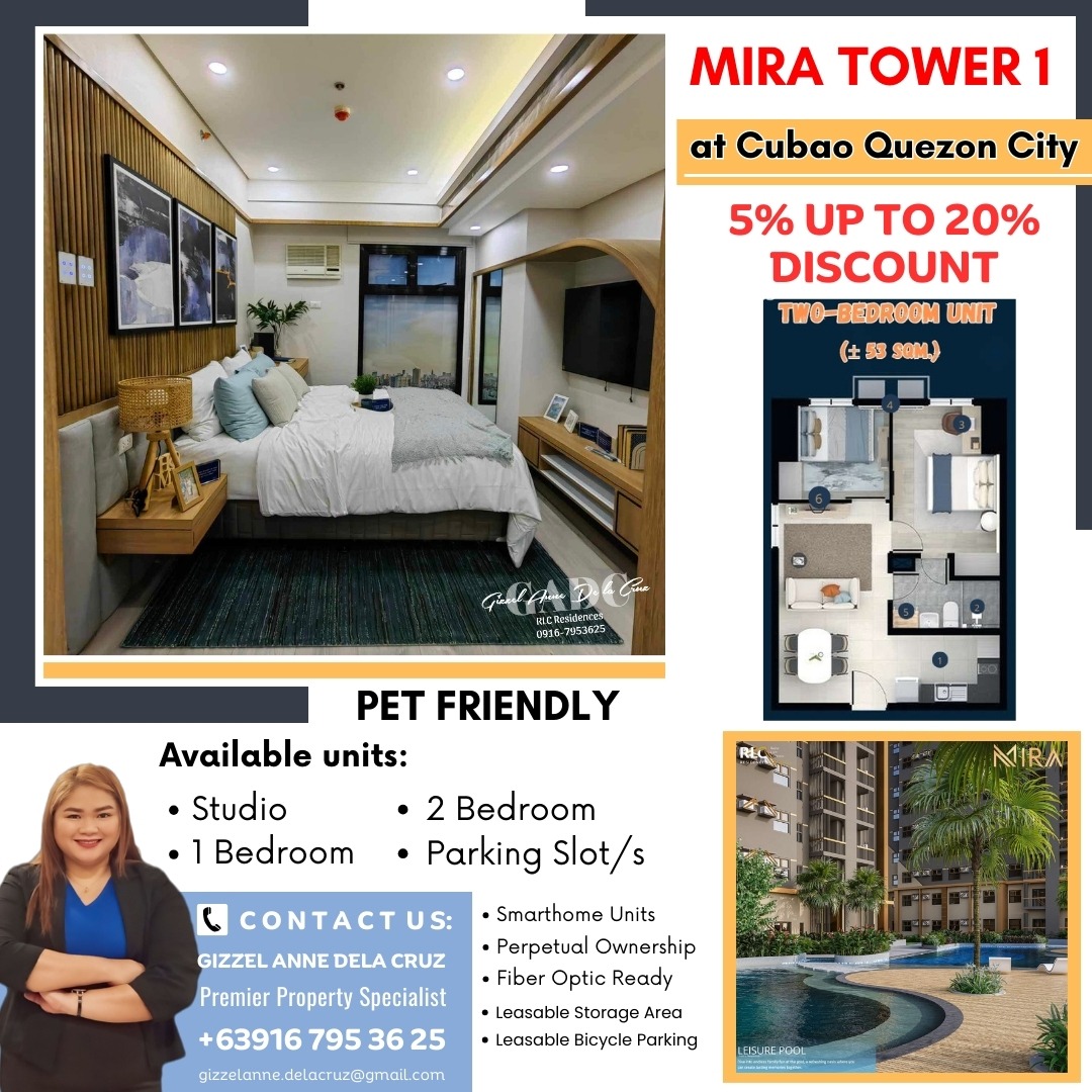 For Sale 2 bedroom condominium in Quezon City Cubao at Mira Tower 1 Near Lrt and Mrt Station ...