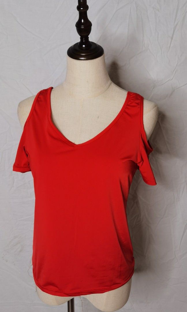 Red dance top with shoulder cutouts - for line dance or Latin dance ...