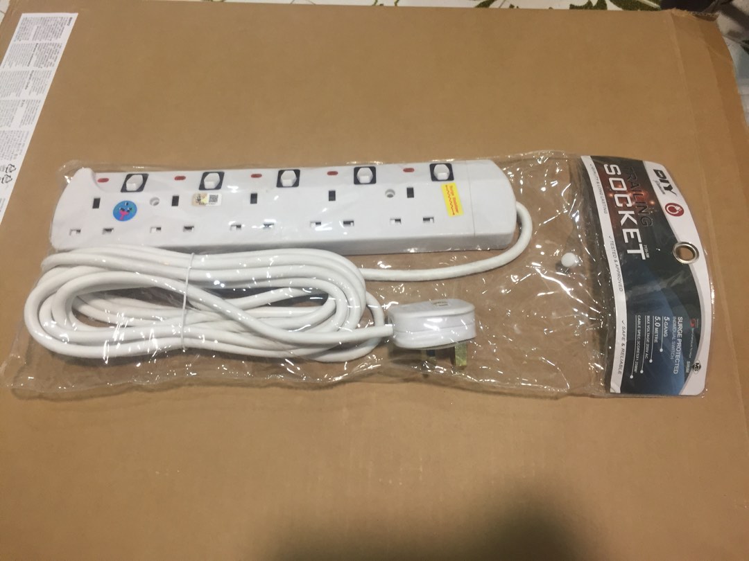5m 5gang Wire Extension cord (NEW), TV & Home Appliances, Electrical ...