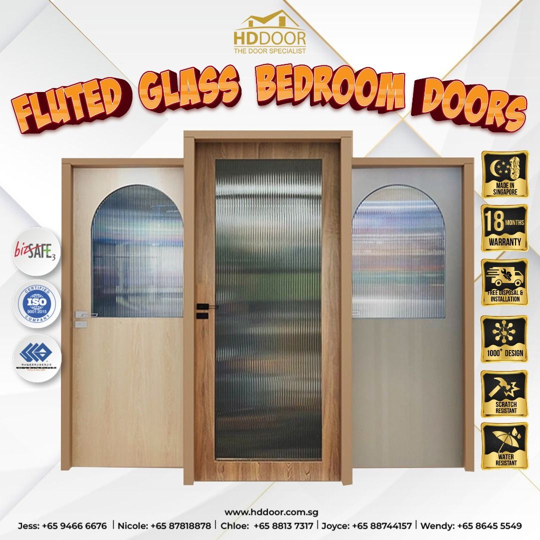 Fluted Glass Design Bedroom Door [ HDB, BTO, CONDO ] , Furniture & Home ...