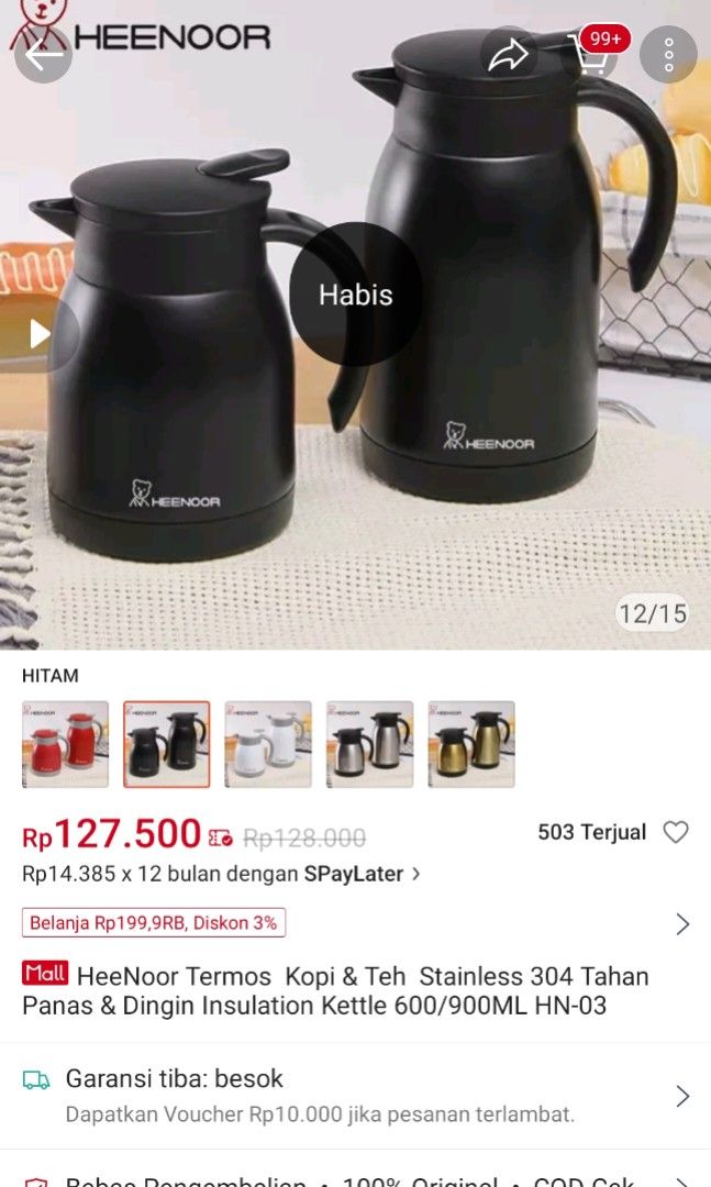 HeeNoor Termos Stainless Kopi/Teh 900ml, Kitchen & Appliances di Carousell