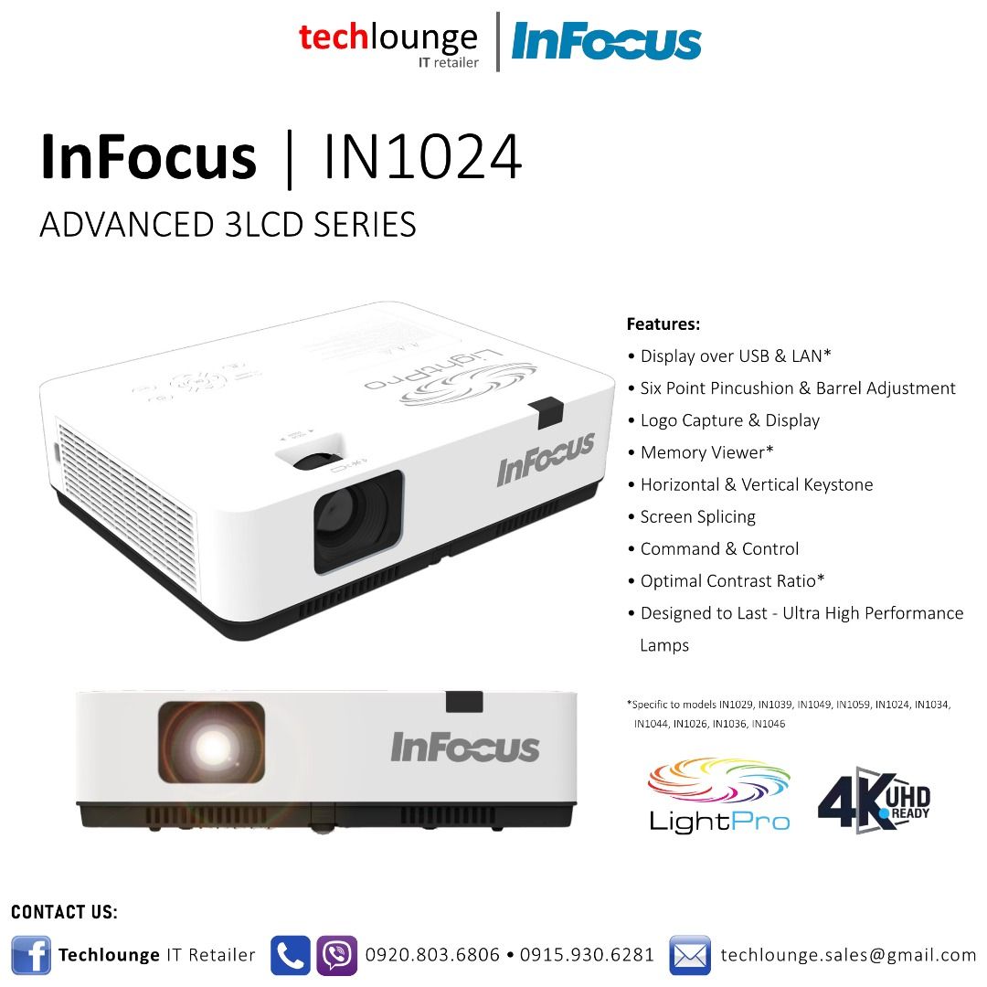 InFocus IN1024 - XGA, 4000 Lumens Colour Light Output / White Light ...
