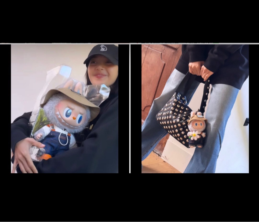 Labubu 春天野在家 大娃 掛件 Lisa 同款 Popmart black pink, 興趣及遊戲, 玩具 & 遊戲類 - Carousell