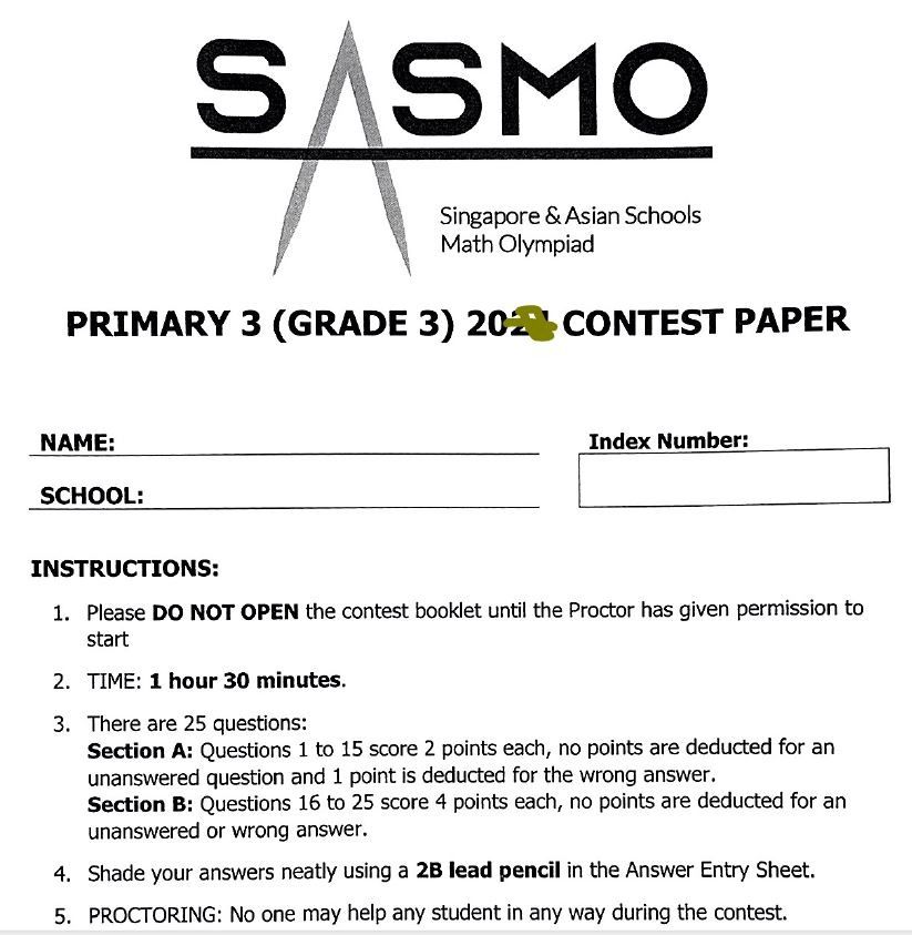 SASMO 2024 test paper with suggested answers (P1-P6), Hobbies & Toys ...