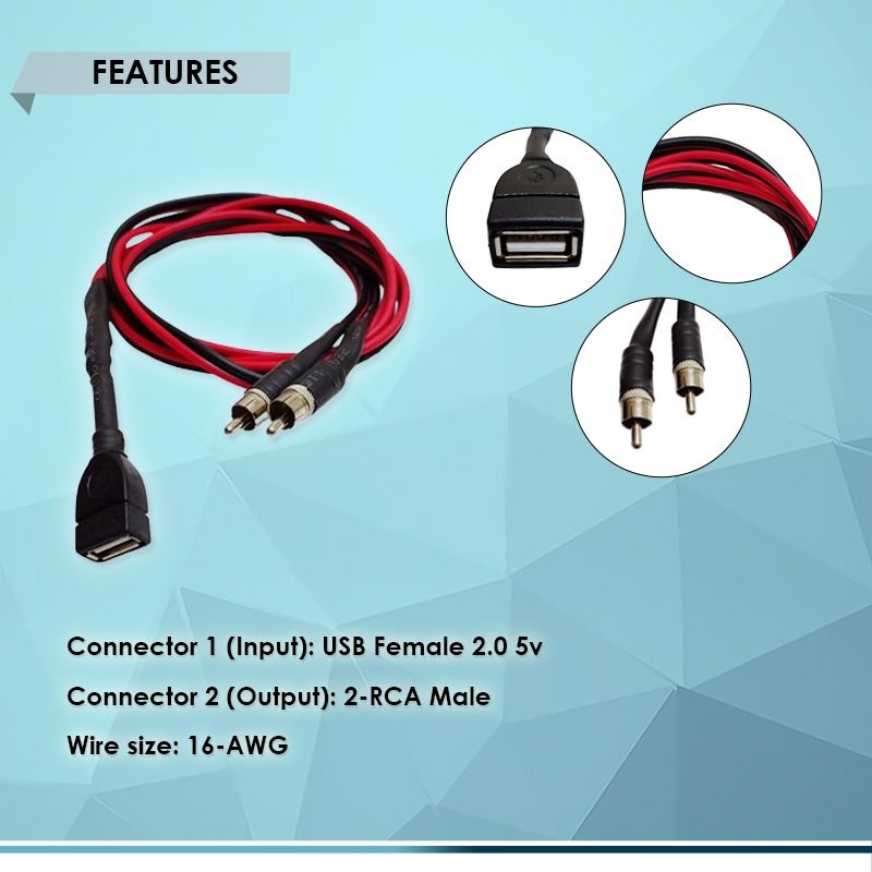 USB 2.0 FEMALE to DUAL RCA MALE Y SPLITTER AUDIO 16-AWG WIRE CABLE ...