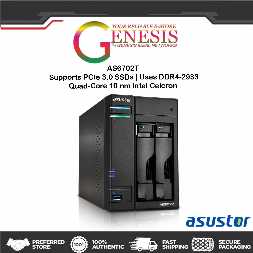 🌟2 BAY NAS🌟ASUSTOR LOCKERSTOR 2 (AS6702T) 2-BAYS NAS ENCLOSURE (Intel ...