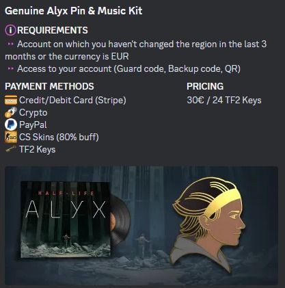 Genuine Alyx Pin & Music Kit, Video Gaming, Gaming Accessories, In-Game Products on Carousell