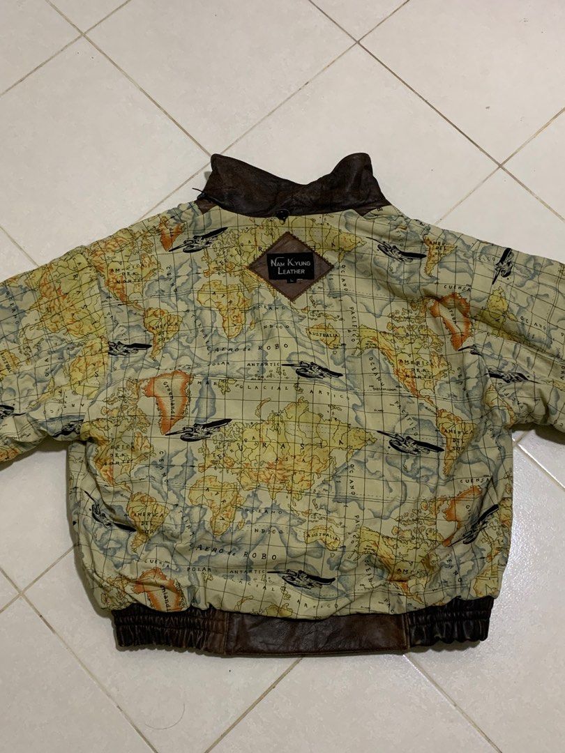 Leather Jacket World Map, Men's Fashion, Coats, Jackets and Outerwear ...