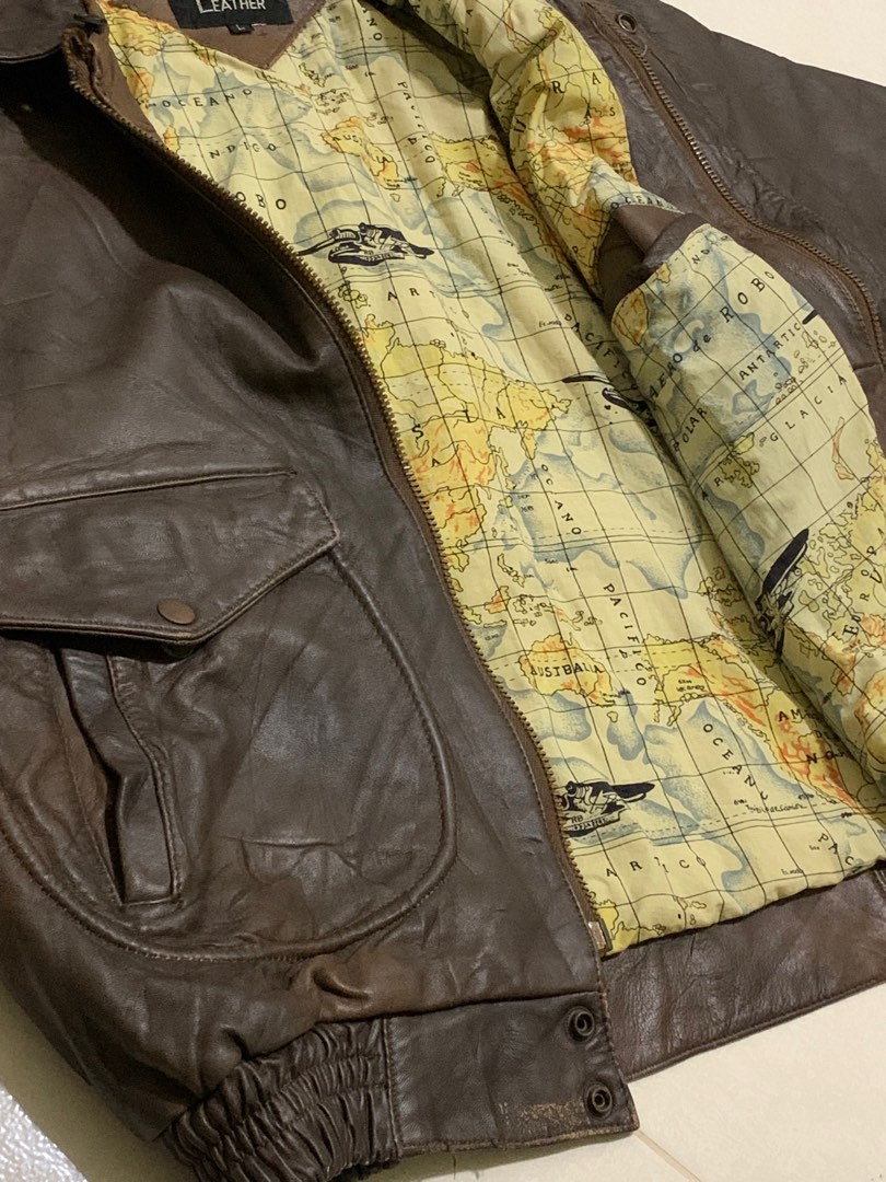 Leather Jacket World Map, Men's Fashion, Coats, Jackets and Outerwear ...
