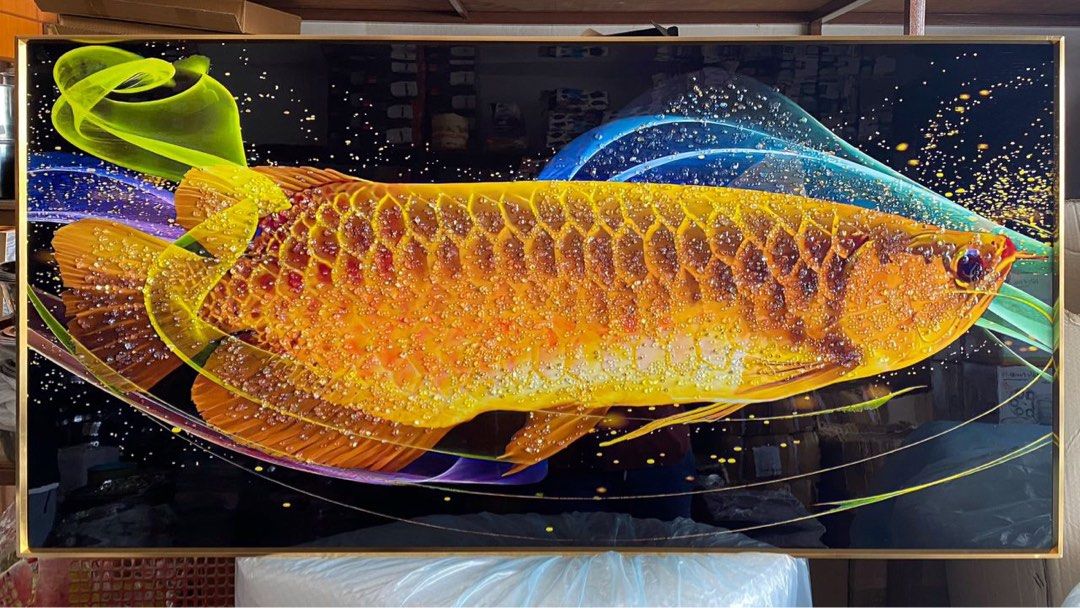 RHINESTONE AROWANA WALL FRAME 60 cm x 120 cm, Furniture & Home Living ...