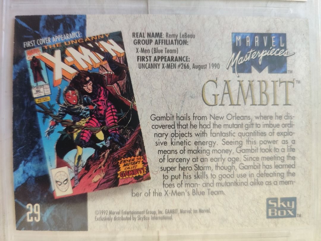 1992 SkyBox Marvel Masterpieces Gambit, Hobbies & Toys, Memorabilia ...