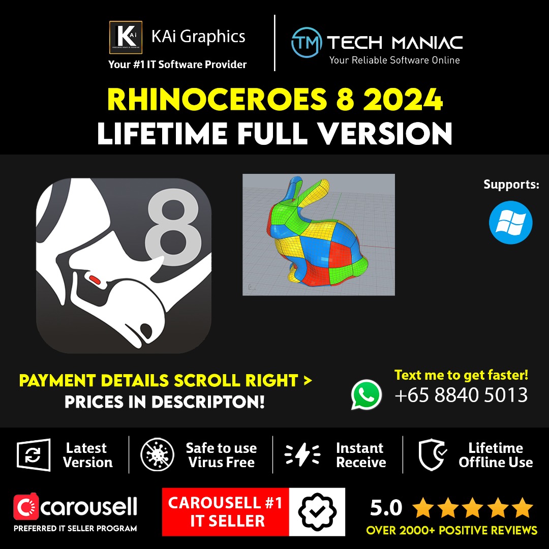 2024 Rhinoceros 8 / Rhino 8 3D Design / Rendering Lifetime - Windows ⭐ ...