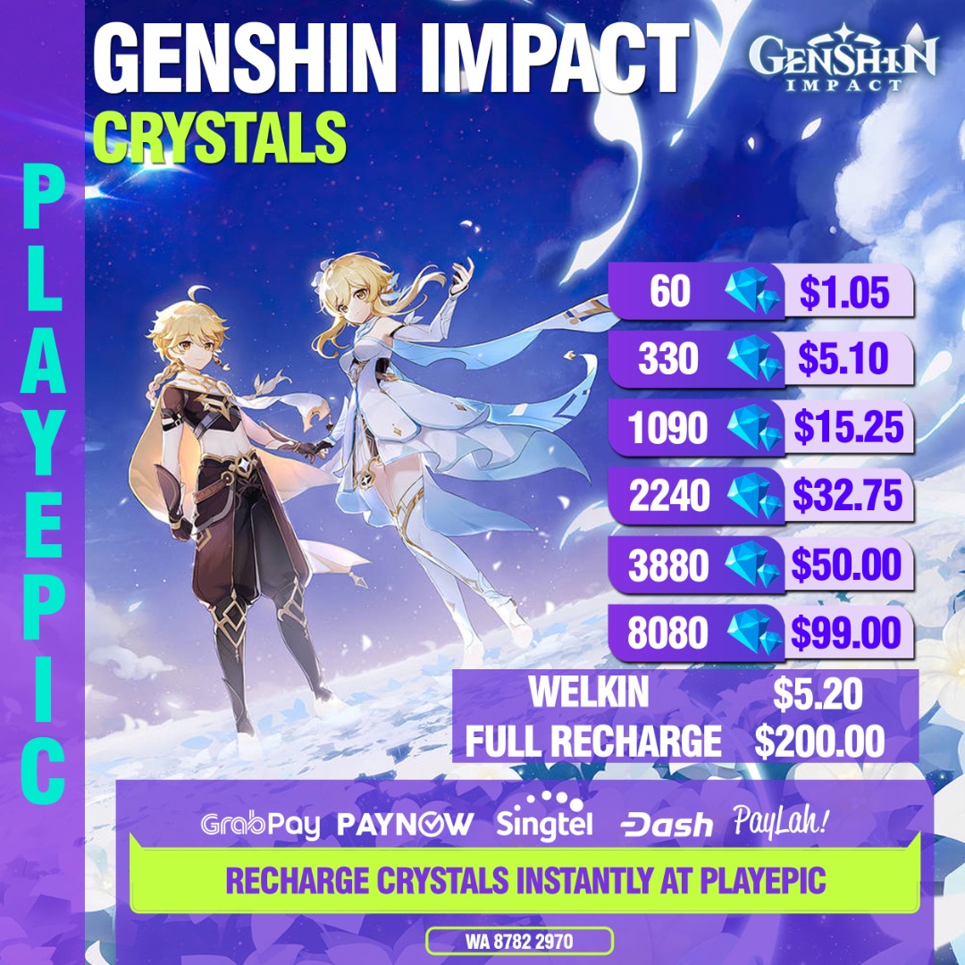 [8080 $99] VIA ID TOPUP Genshin Impact Top Up/Genshin Genesis Crystals/Genshin Crystal/Cheapest ...