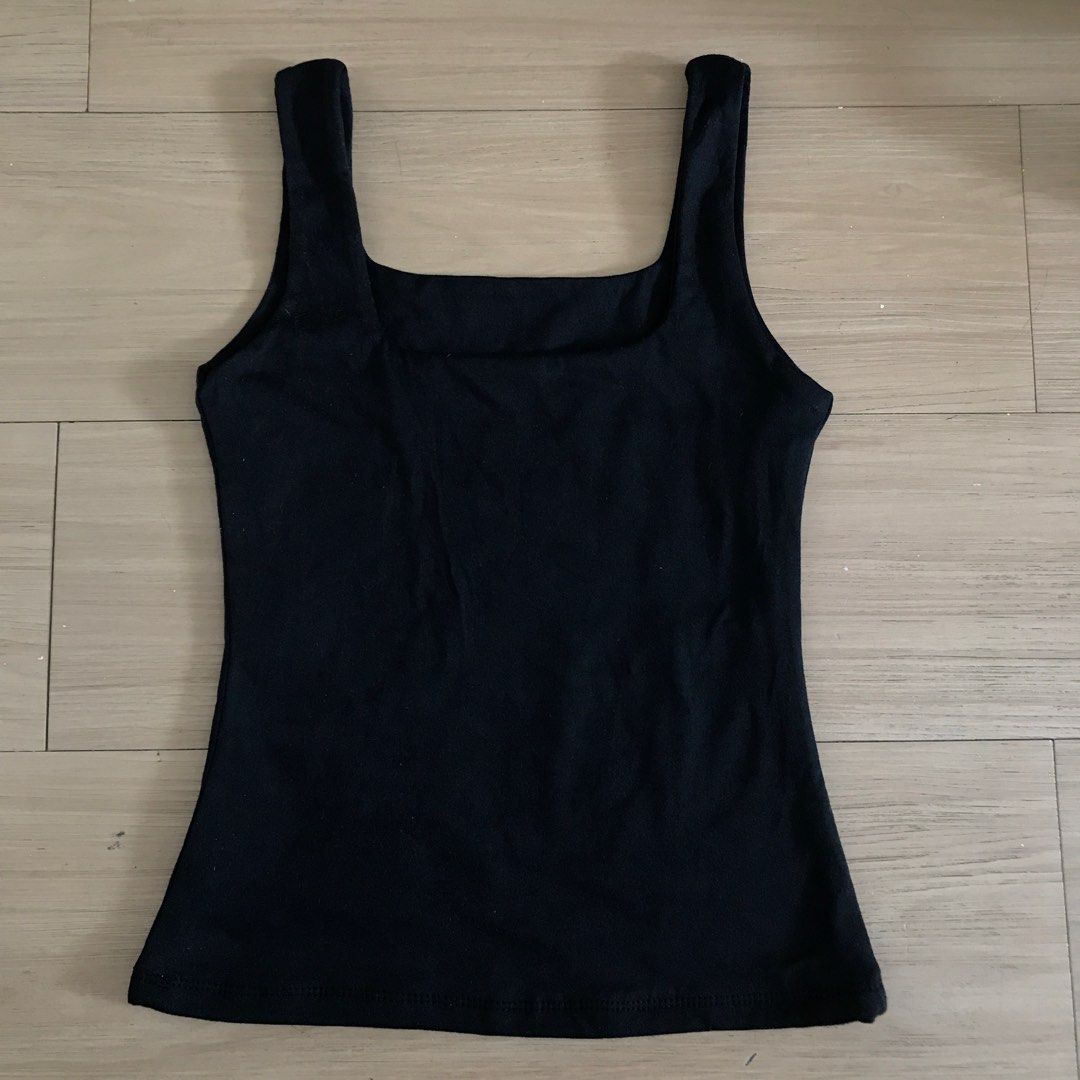 Black Sleeveless Squareneck Basic top double lining shirt sando top ...