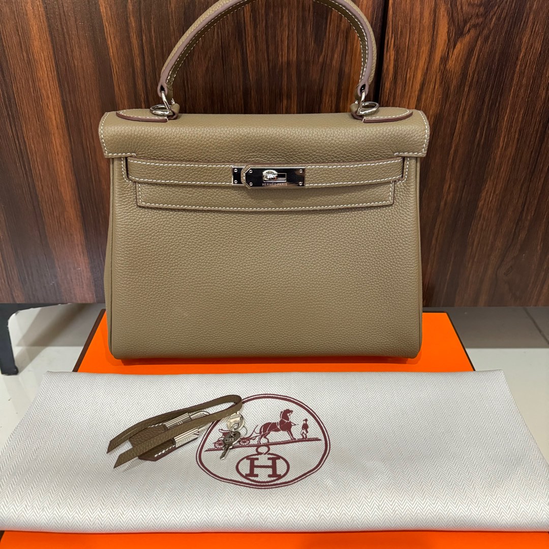 Hermes Kelly 28cm in Taupe white stitches, Luxury, Bags & Wallets on ...