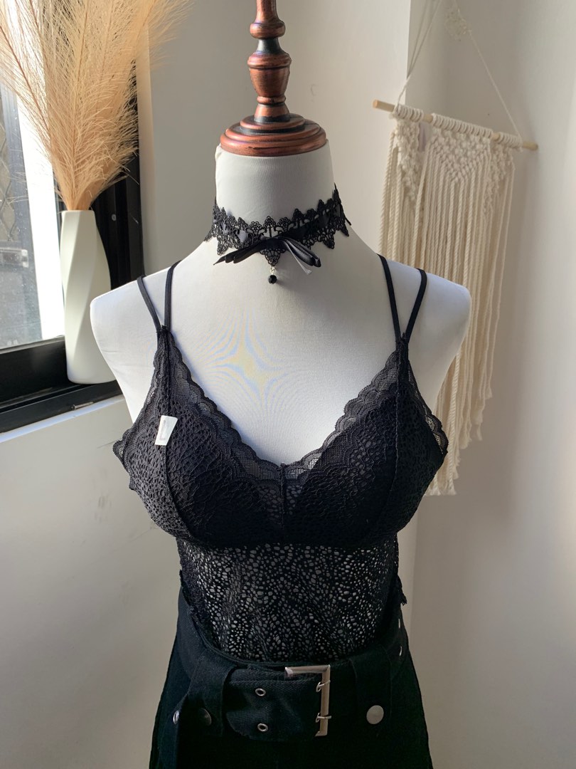 Sexy back black lace top, Women's Fashion, Tops, Sleeveless on Carousell