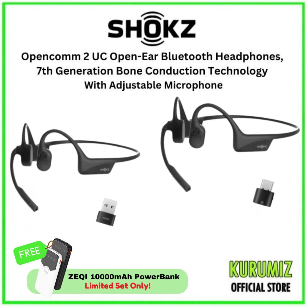 SHOKZ Opencomm 2 UC Open-Ear Bluetooth Headphones, 7th Generation Bone Conduction Technology ...
