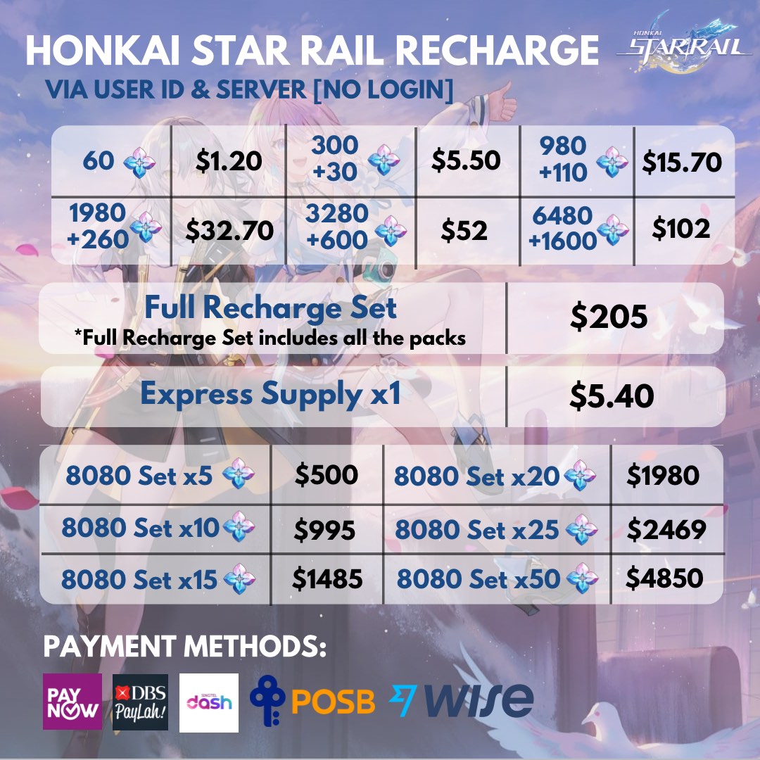 [8080 $102] Honkai Star Rail Oneiric Shards Top up Service |Topup ...