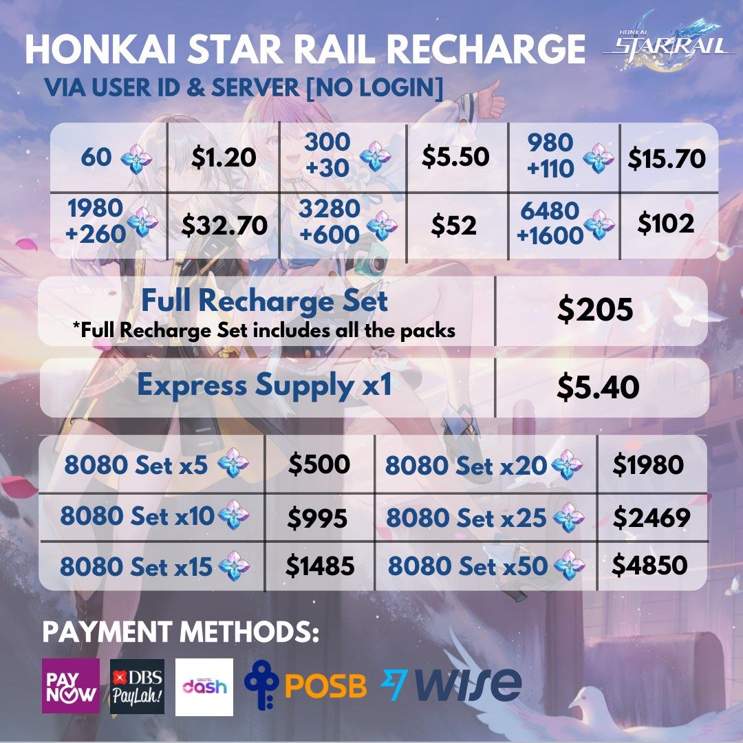 [8080 $102] Honkai Star Rail Oneiric Shards Top up Service |Topup ...