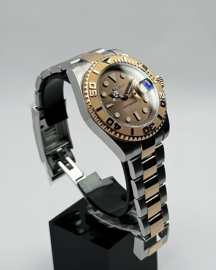Custom Seiko Mod 40mm 2-Tone Rose Gold Chocolate Yachtmaster, Men's ...