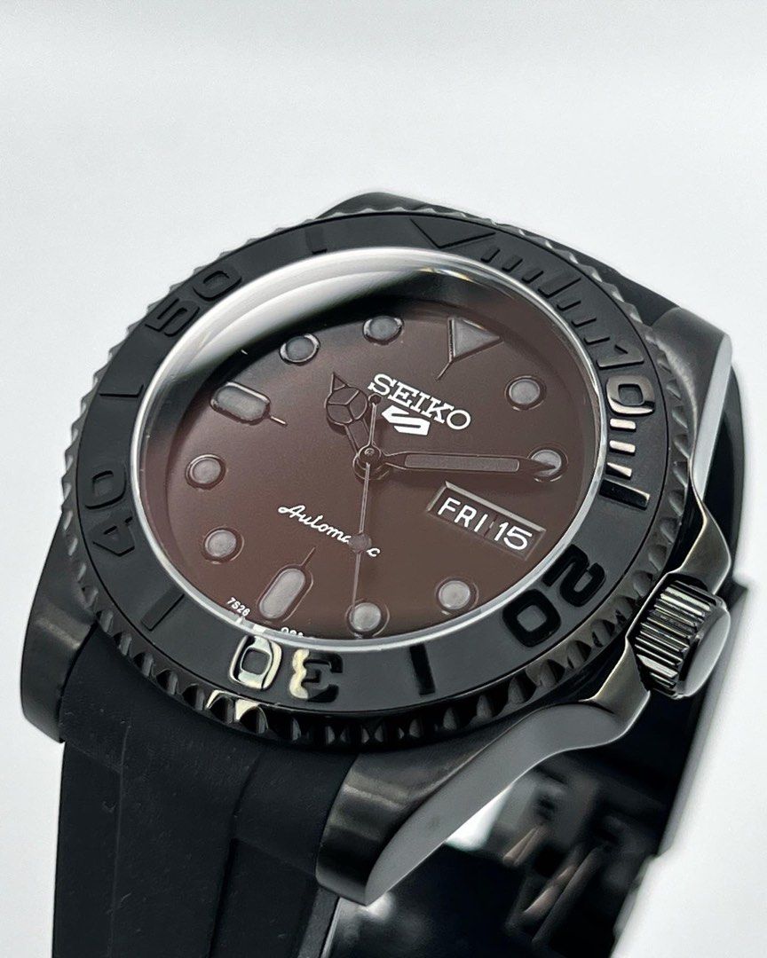 Custom Seiko Mod 40mm Full Black Day-Date Yachtmaster, Men's Fashion ...