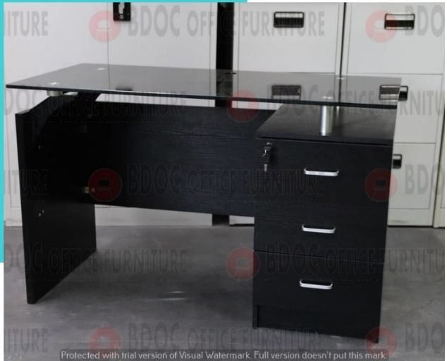 glass top office table with side pull out drawer / office partition ...