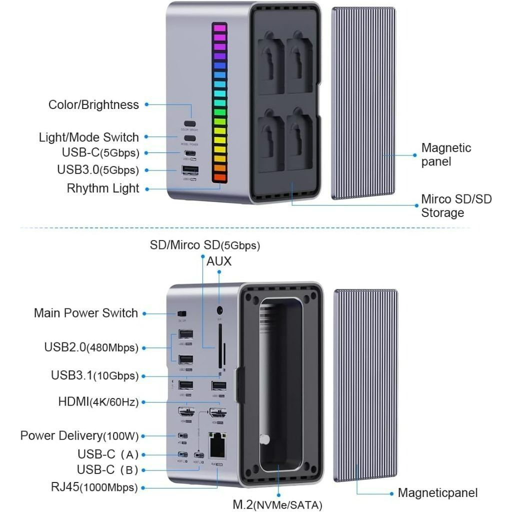 HAGIBIS U100 Ultra USB-C Docking Station: Integrated Dock, RGB LED ...
