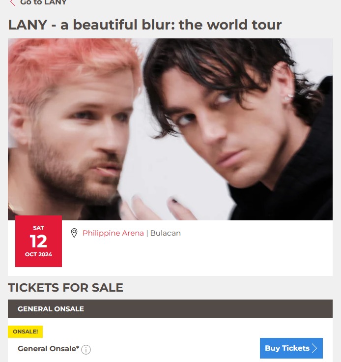 LANY CONCERT TICKET, Tickets & Vouchers, Event Tickets on Carousell