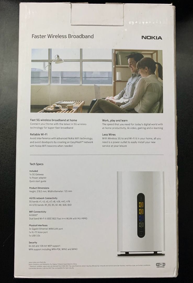 Nokia FastMile 3 5G Touch Screen 5G12-13W-A 3.8Gbps Wi-Fi 6 AX3600 ...