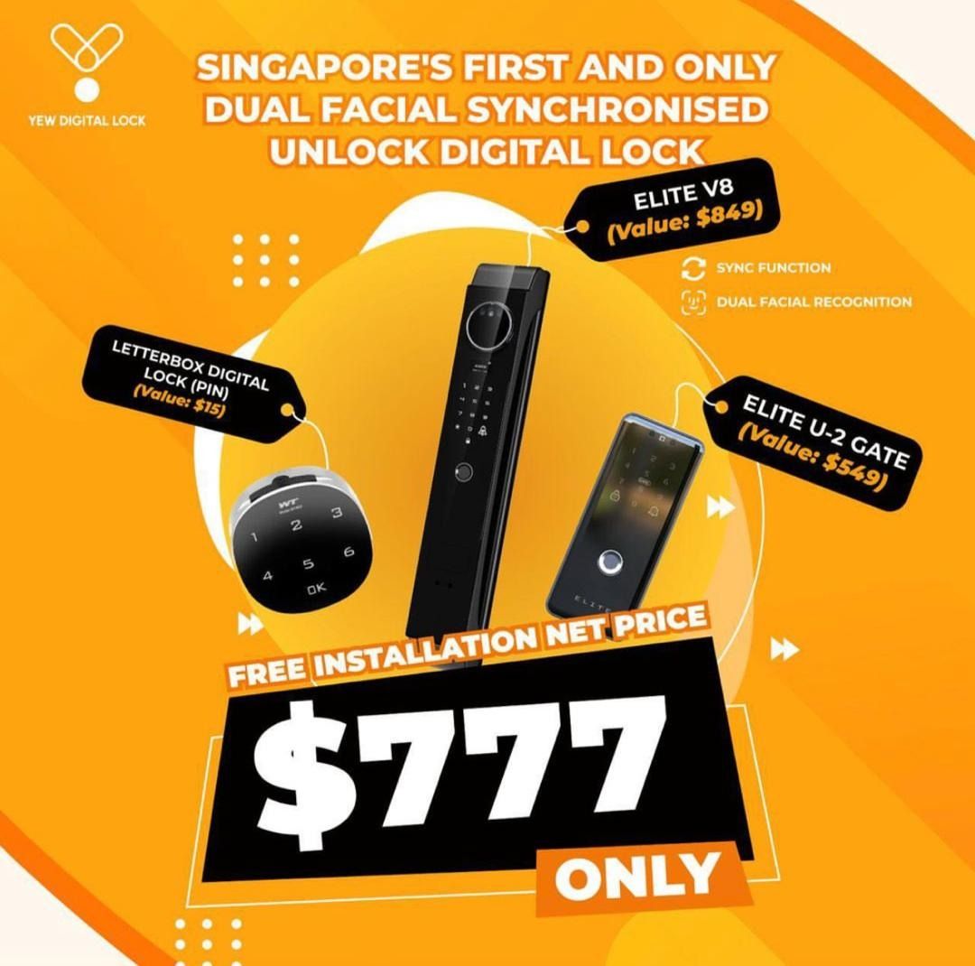 Synchronize Bundle | Best for BTO/HDB | V8 Elite Door Lock + U2 Gate Lock | Free Installation ...