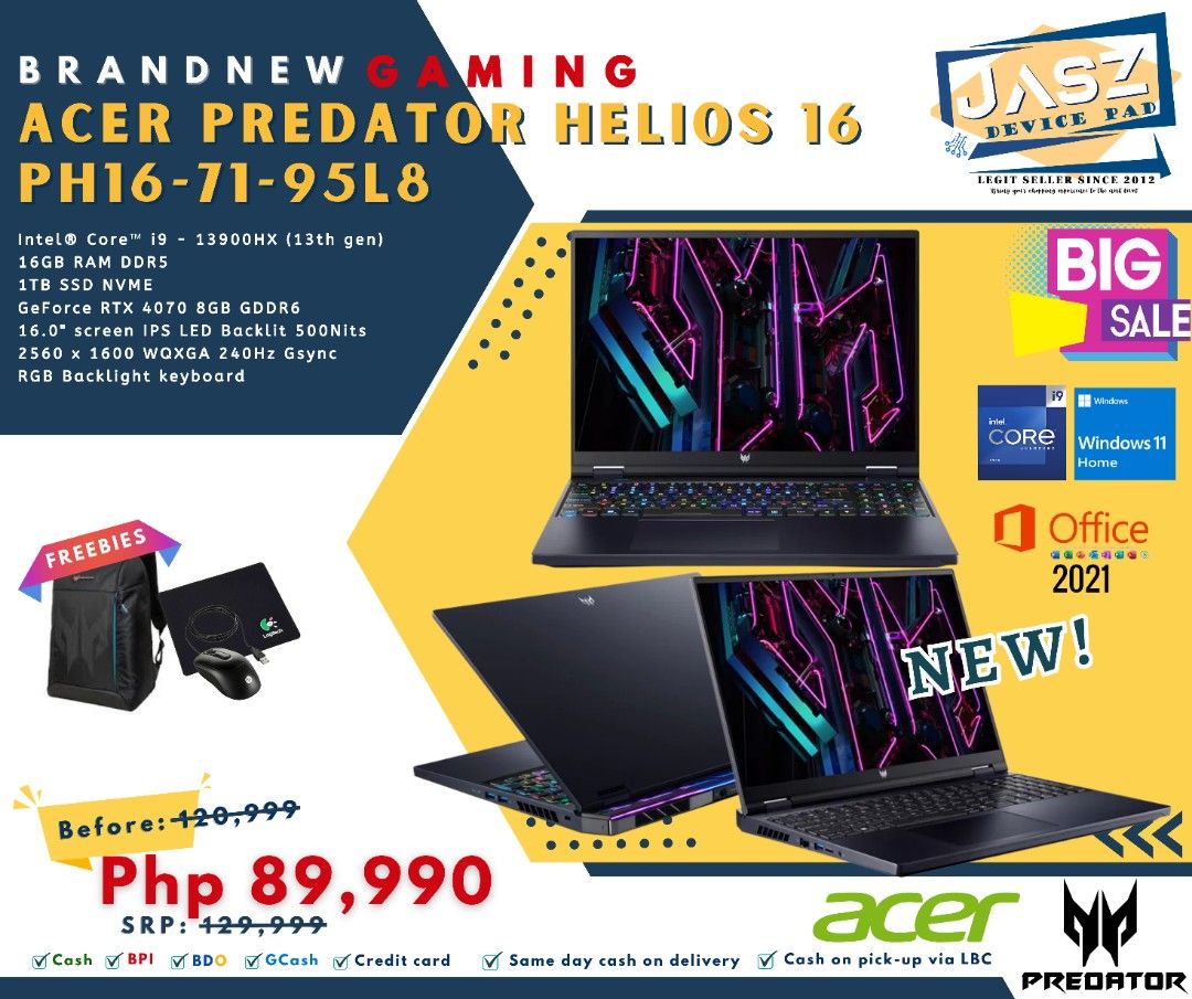Acer Predator Helios 16 PH16-71-95L8 i9-13th Gen 16GB RAM 1TB SSD RTX ...
