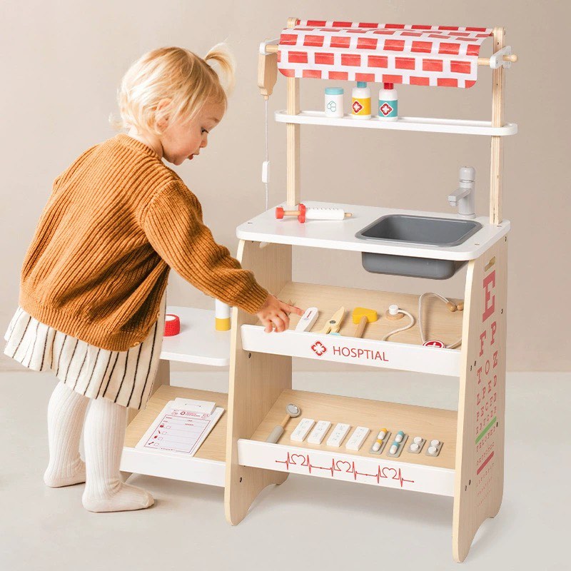 BNIB Pretend Play Wooden Doctor Set Mini Hospital Play Pretend Toy Set ...