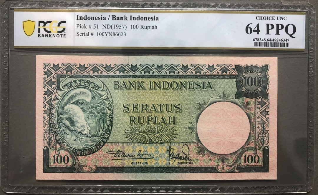 Indonesia Banknote 100 Rupiah 1957 Pick#51 PCGS 64 PPQ Choice UNC ...