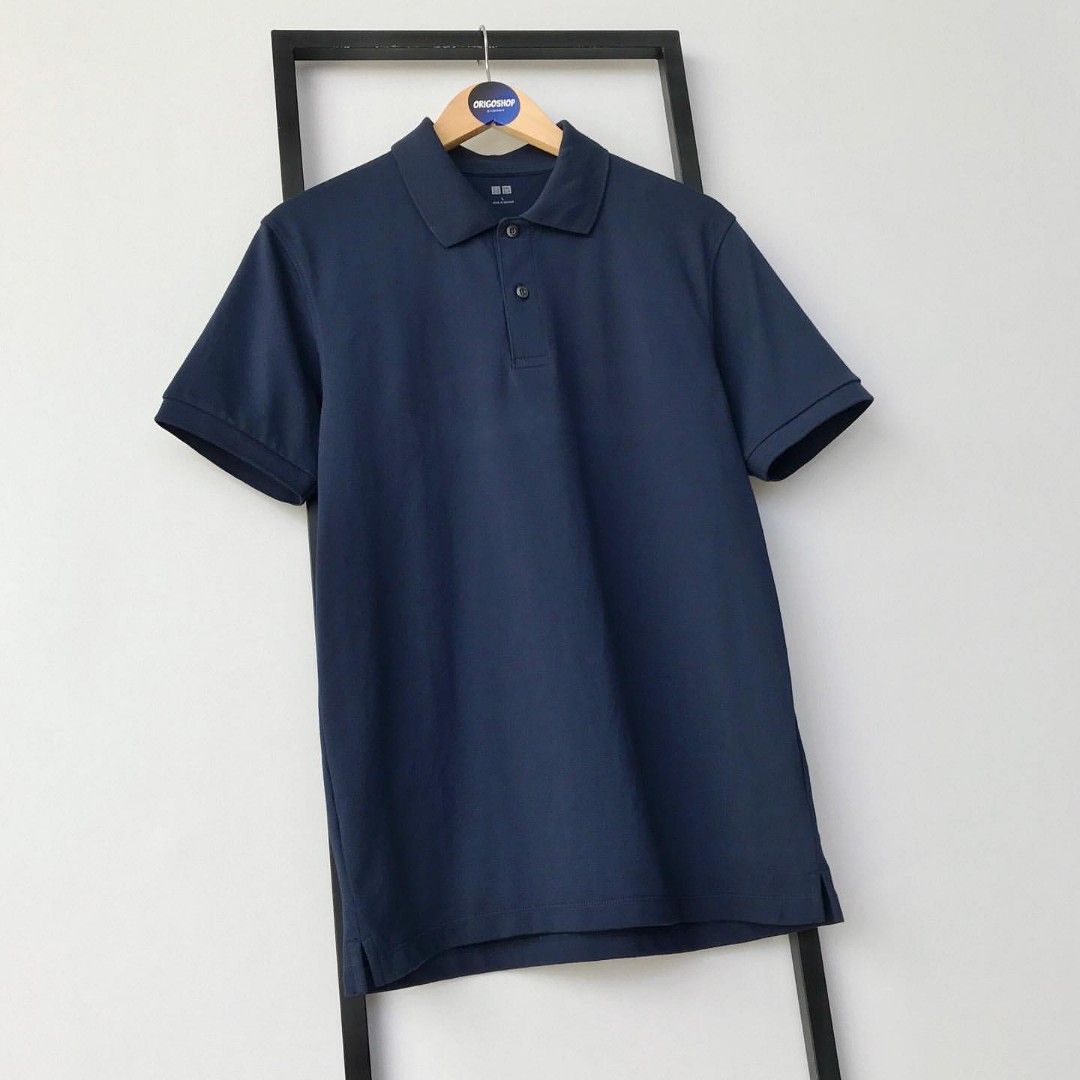 M/L UNIQLO Original Polo Shirt Kaos Kerah Lengan Pendek Navy Polos Thrift Preloved, Fesyen Pria ...