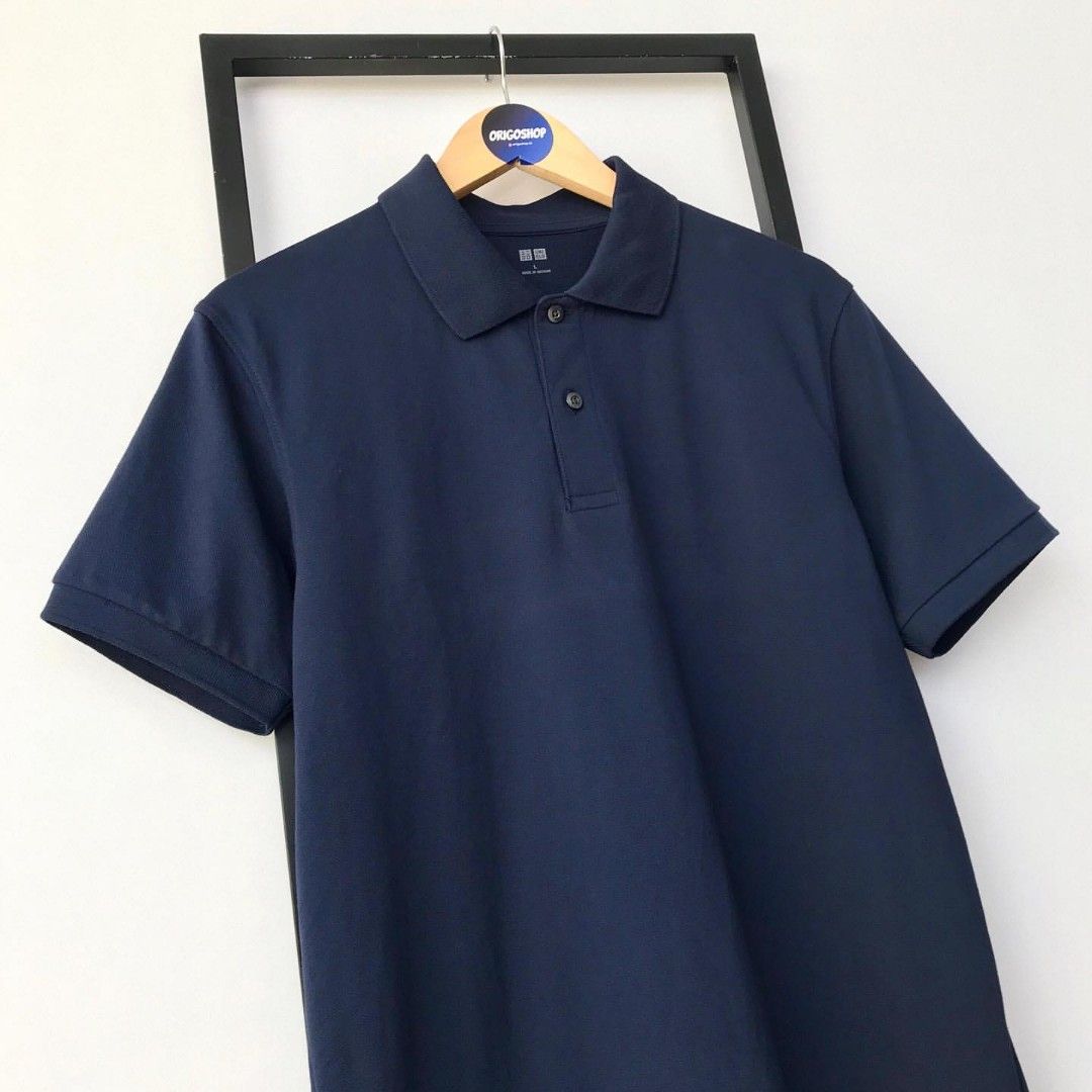 M/L UNIQLO Original Polo Shirt Kaos Kerah Lengan Pendek Navy Polos Thrift Preloved, Fesyen Pria ...